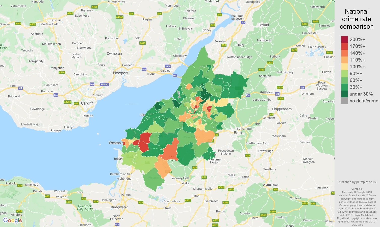Bristol Crime Rates 2020 compared to rest of England